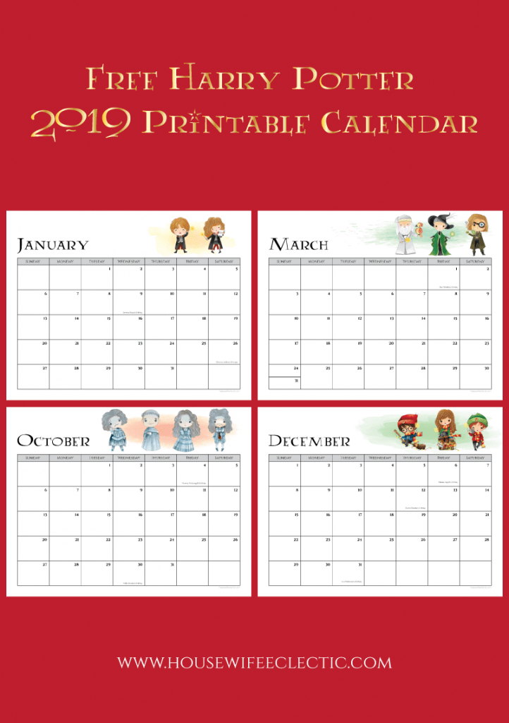 Free Harry Potter 2019 Printable Calendar - Housewife Eclectic